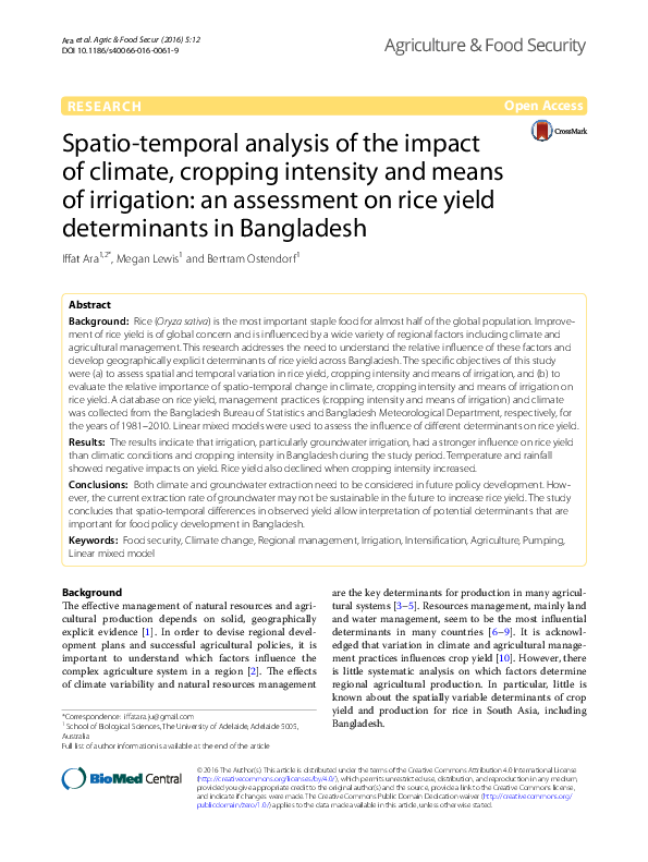 (PDF) Spatio-temporal analysis of the impact of climate, cropping ...