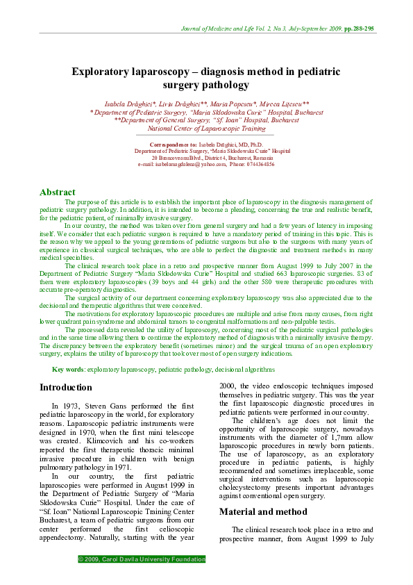 (PDF) Exploratory laparoscopy--diagnosis method in pediatric surgery ...