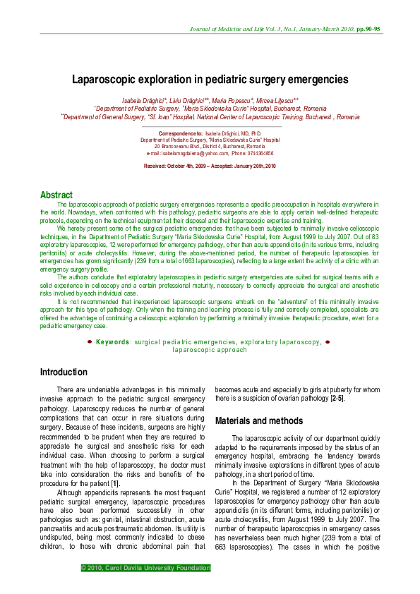 (PDF) Laparoscopic exploration in pediatric surgery emergencies