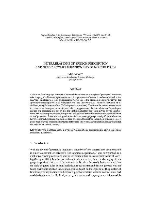 (PDF) Interrelations of Speech Perception and Speech Comprehension in ...