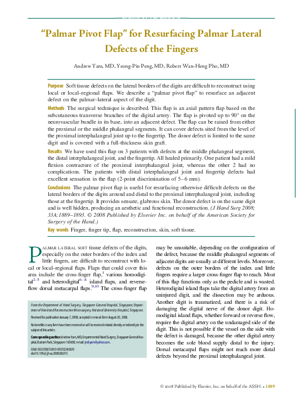 (PDF) “Palmar Pivot Flap” for Resurfacing Palmar Lateral Defects of the ...