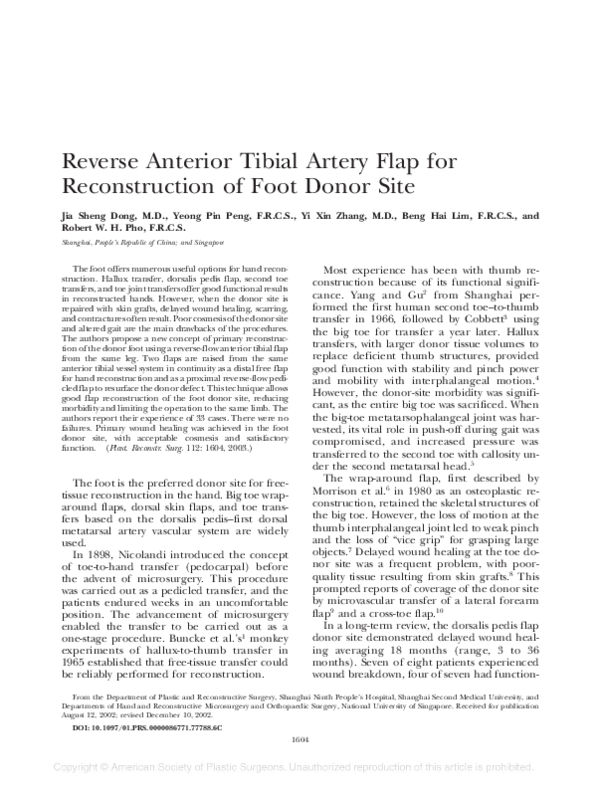 (PDF) Reverse Anterior Tibial Artery Flap for Reconstruction of Foot ...