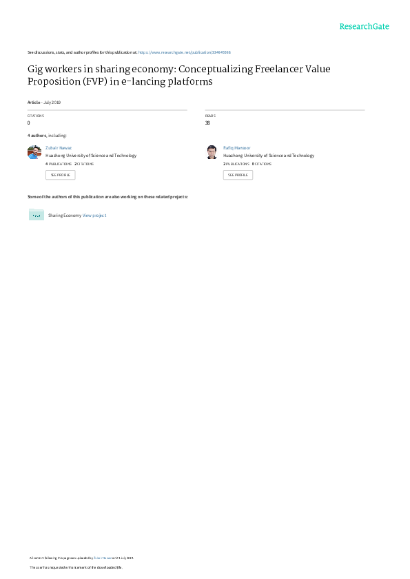 (PDF) Gig workers in sharing economy: conceptualizing freelancer value proposition (FVP) in e ...
