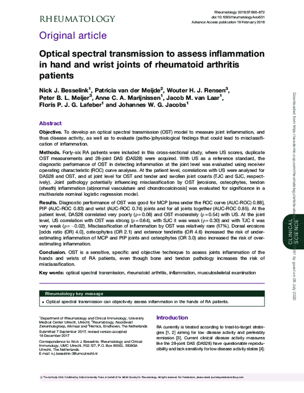 (PDF) Optical spectral transmission to assess inflammation in hand and ...