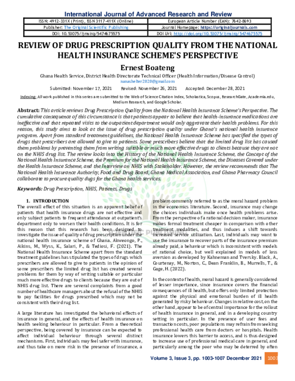 (PDF) REVIEW OF DRUG PRESCRIPTION QUALITY FROM THE NATIONAL HEALTH ...