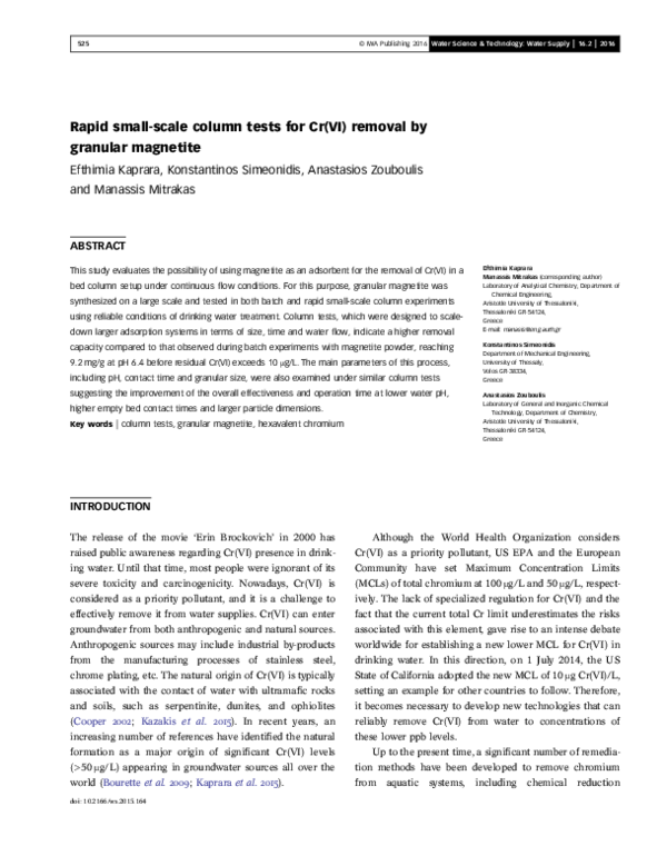 (PDF) Rapid small-scale column tests for Cr(VI) removal by granular ...