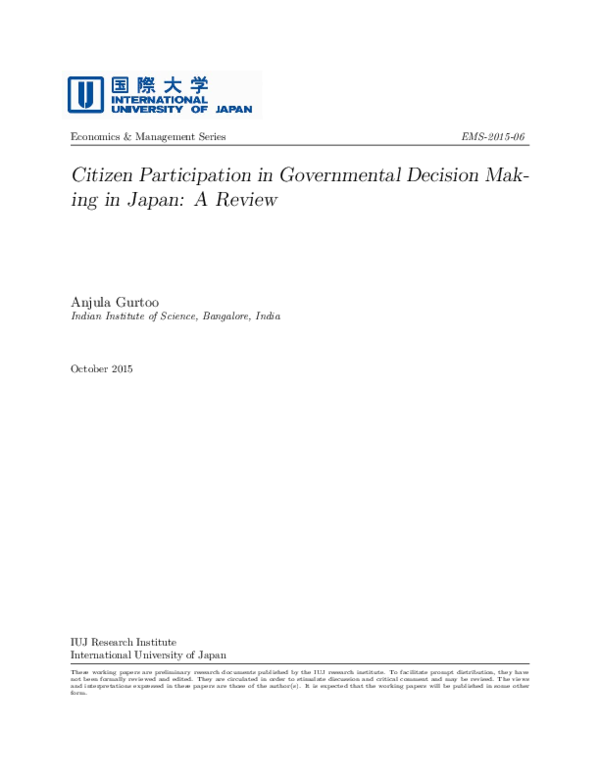 (PDF) Citizen Participation in Governmental Decision Making in Japan: A ...