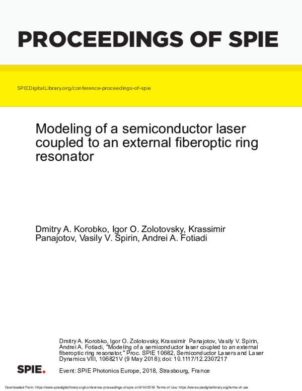 (PDF) Modeling of a semiconductor laser coupled to an external fiberoptic ring resonator