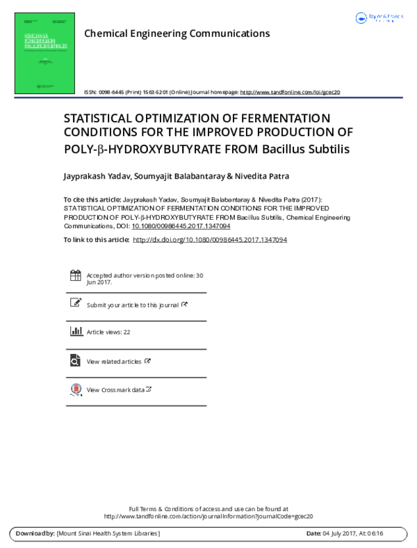 (PDF) Statistical optimization of fermentation conditions for the improved production of poly-β ...