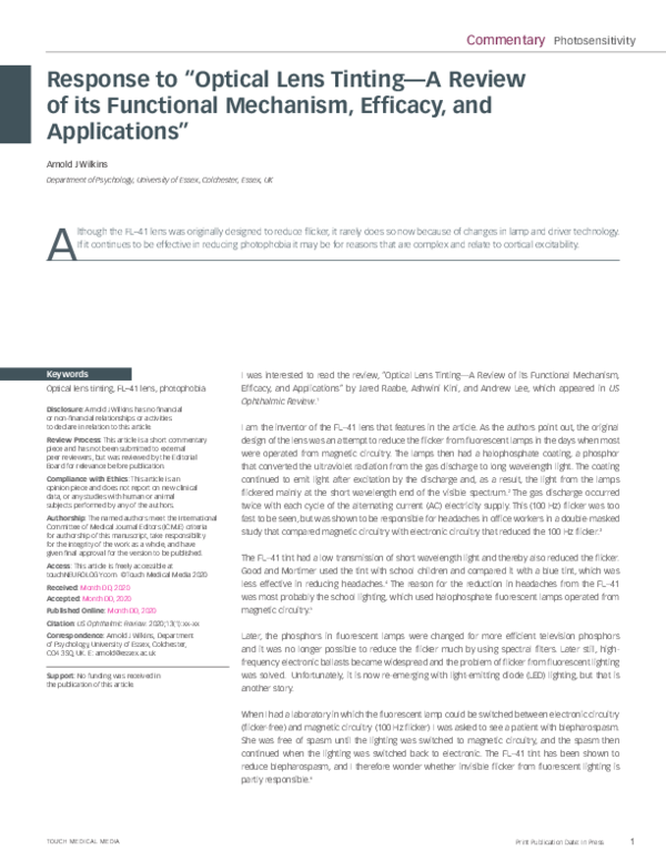 (PDF) Response to “Optical Lens Tinting—A Review of its Functional ...