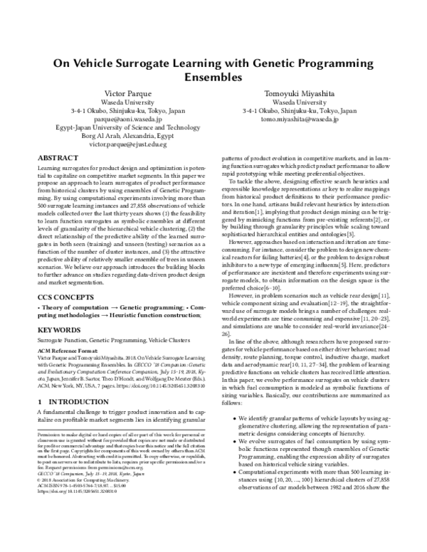 (PDF) On vehicle surrogate learning with genetic programming ensembles | Victor Parque ...