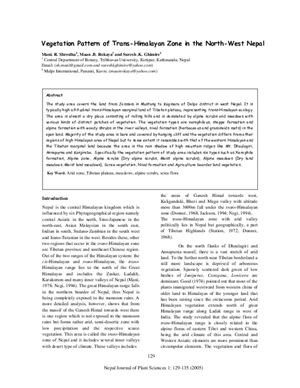 (PDF) Vegetation Pattern of Trans-Himalayan Zone in the North-West Nepal