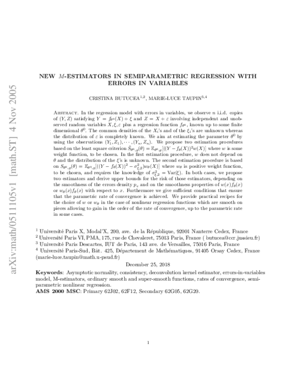 Pdf New M Estimators In Semiparametric Regression With Errors In Variables