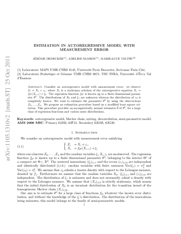 Pdf Estimation In Autoregressive Model With Measurement Error