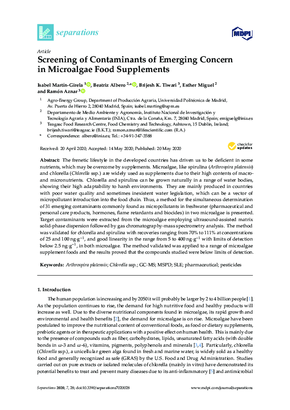 (PDF) Screening of Contaminants of Emerging Concern in Microalgae Food ...