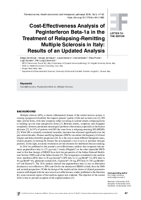 (PDF) Cost-Effectiveness Analysis of Peginterferon Beta-1a in the ...