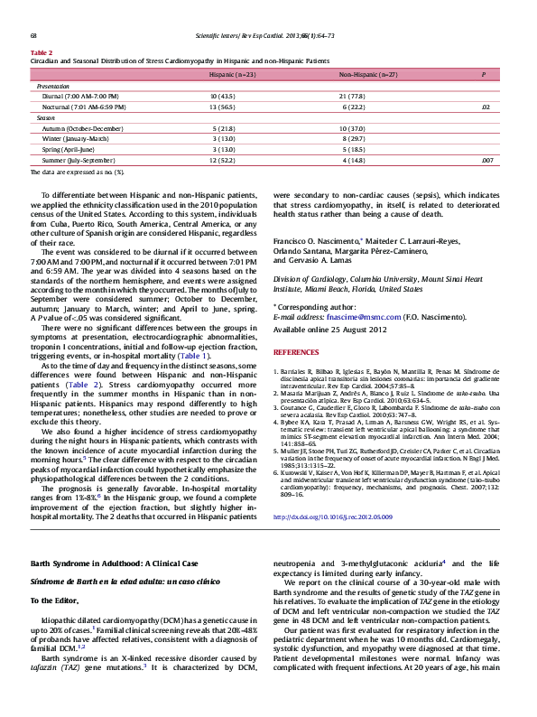 (PDF) Barth Syndrome in Adulthood: A Clinical Case