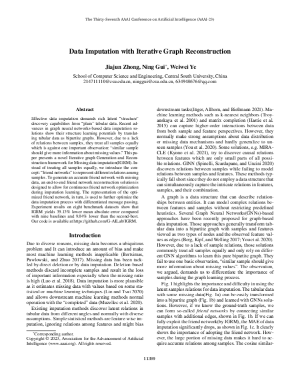 (PDF) Data Imputation with Iterative Graph Reconstruction