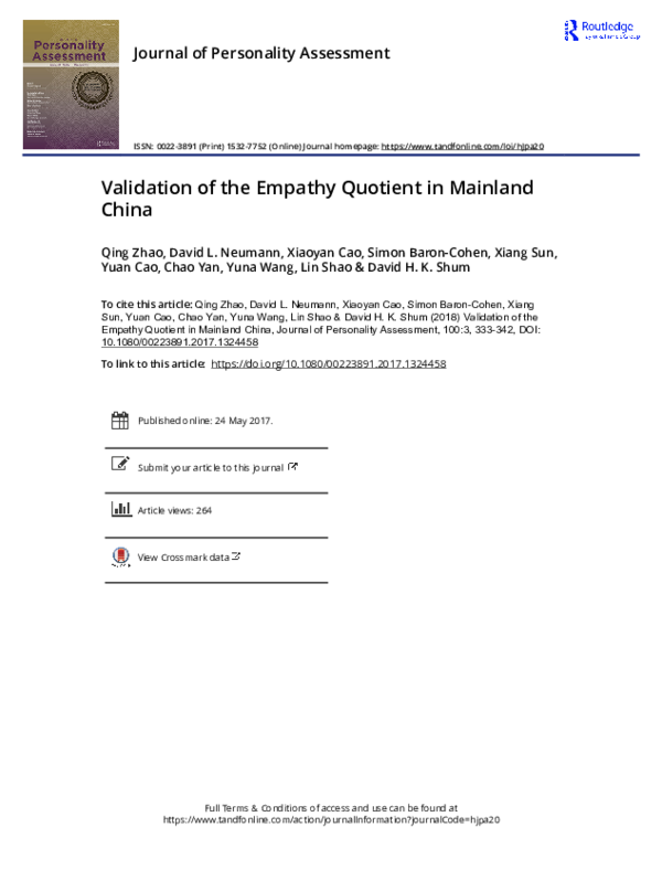 (PDF) Validation of the Empathy Quotient in Mainland China