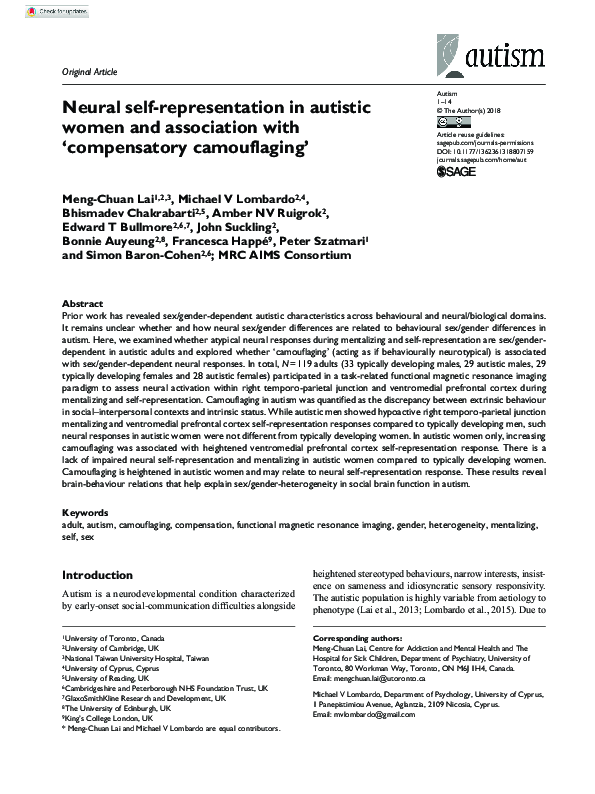 (PDF) Neural self-representation in autistic women and association with ...