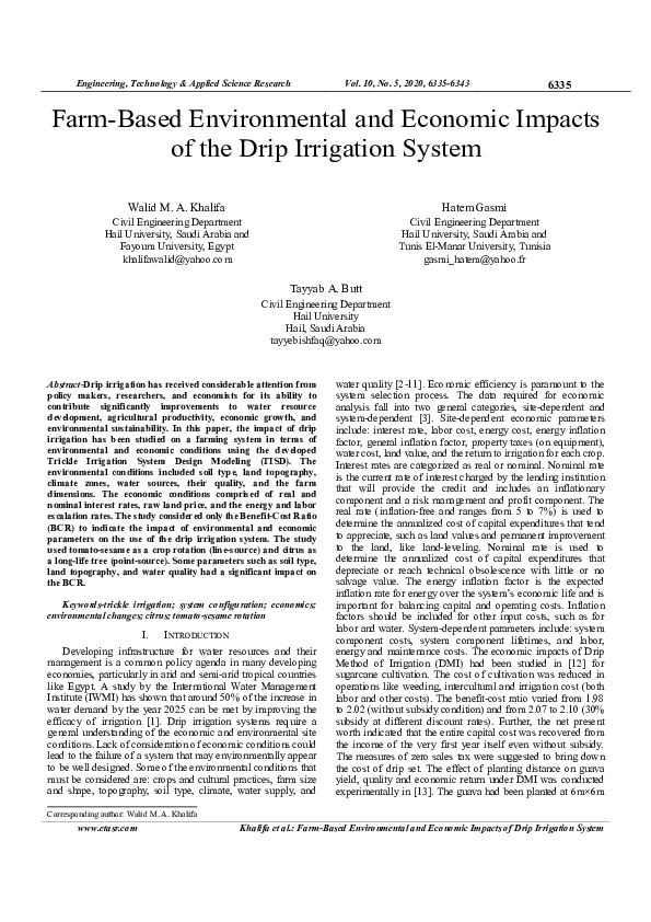(PDF) Farm-Based Environmental and Economic Impacts of the Drip Irrigation System