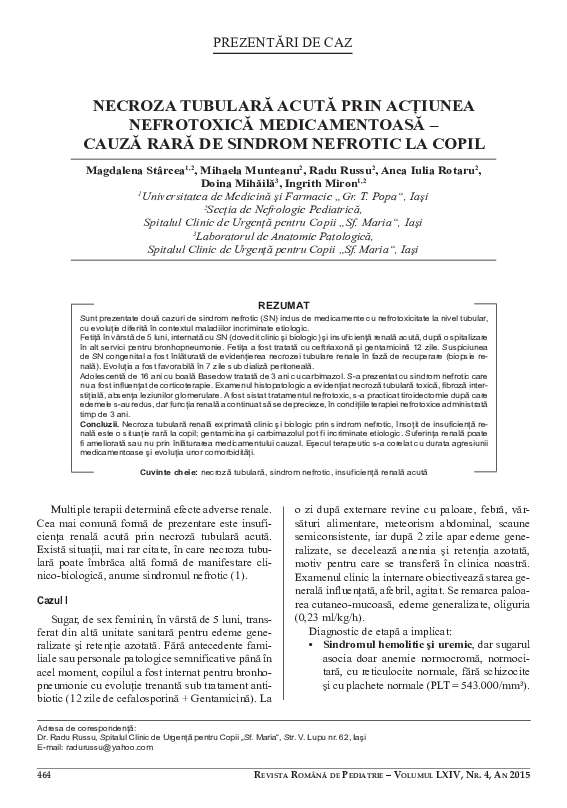 (PDF) Necroza Tubulară Acută Prin Acţiunea Nefrotoxică Medicamentoasă ...