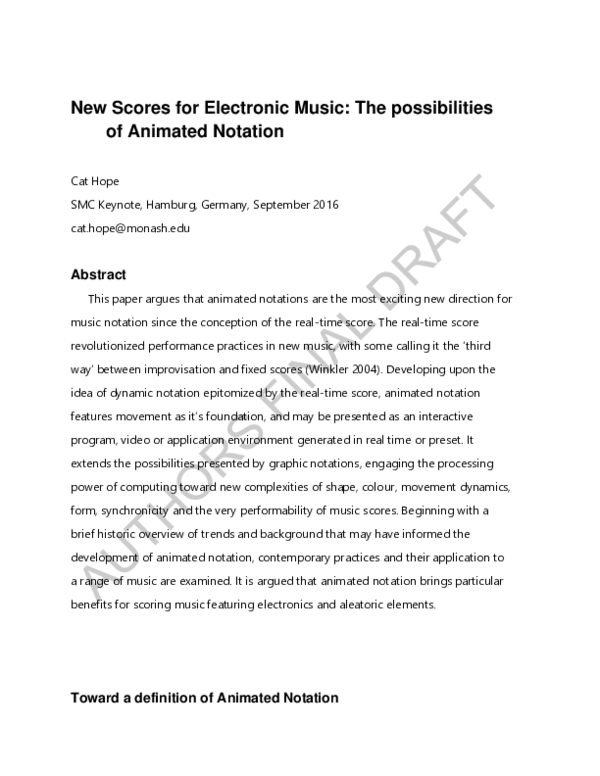 (PDF) Electronic Scores for Music: The possibilities of Animated Notation
