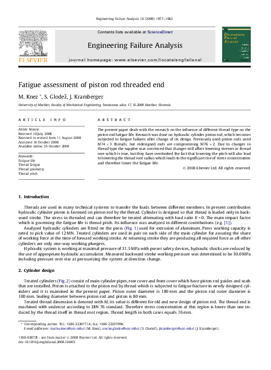 (PDF) Fatigue assessment of piston rod threaded end
