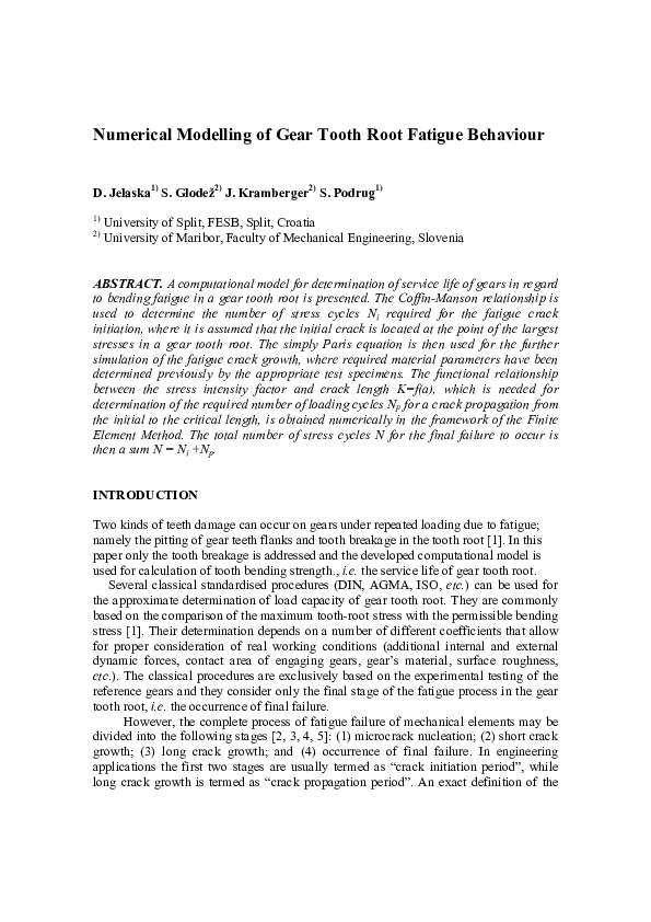 (PDF) Numerical Modelling of Gear Tooth Root Fatigue Behaviour