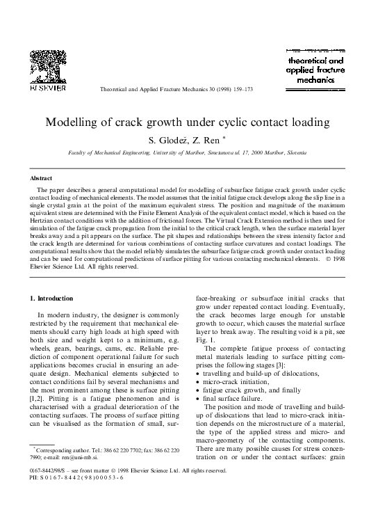 (PDF) Modelling of crack growth under cyclic contact loading