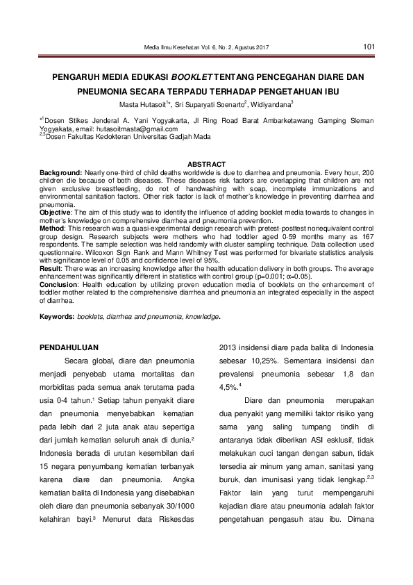 (PDF) Pengaruh Media Edukasi Booklet Tentang Pencegahan Diare Dan ...