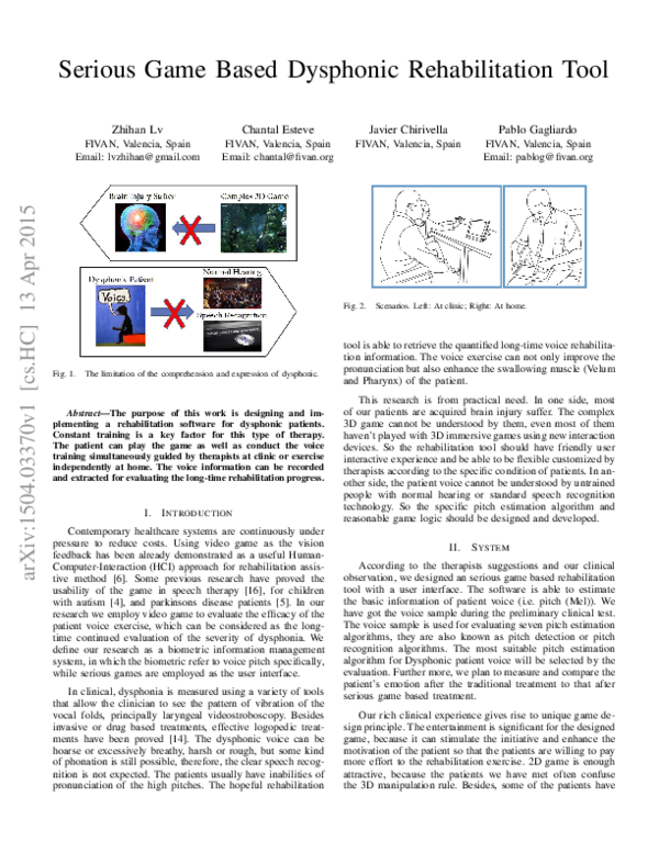 (PDF) Serious game based dysphonic rehabilitation tool