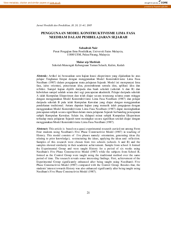 (PDF) Penggunaan Model Konstruktivisme Lima Fasa Needham Dalam ...