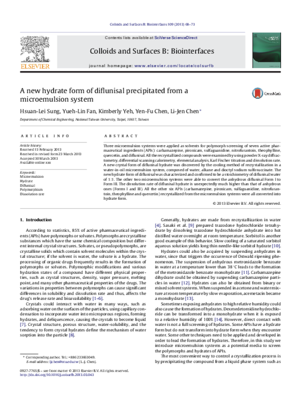 (PDF) A new hydrate form of diflunisal precipitated from a ...