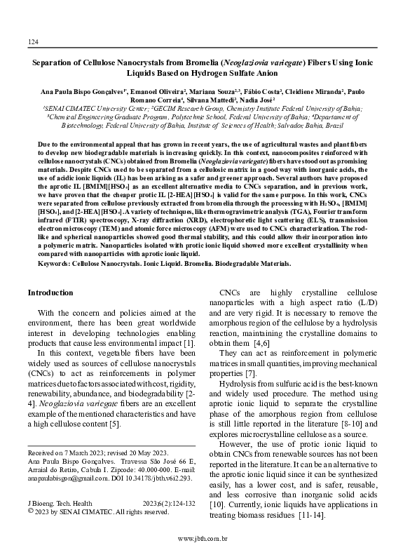 (PDF) Separation of Cellulose Nanocrystals from Bromelia (Neoglaziovia variegate) Fibers Using ...