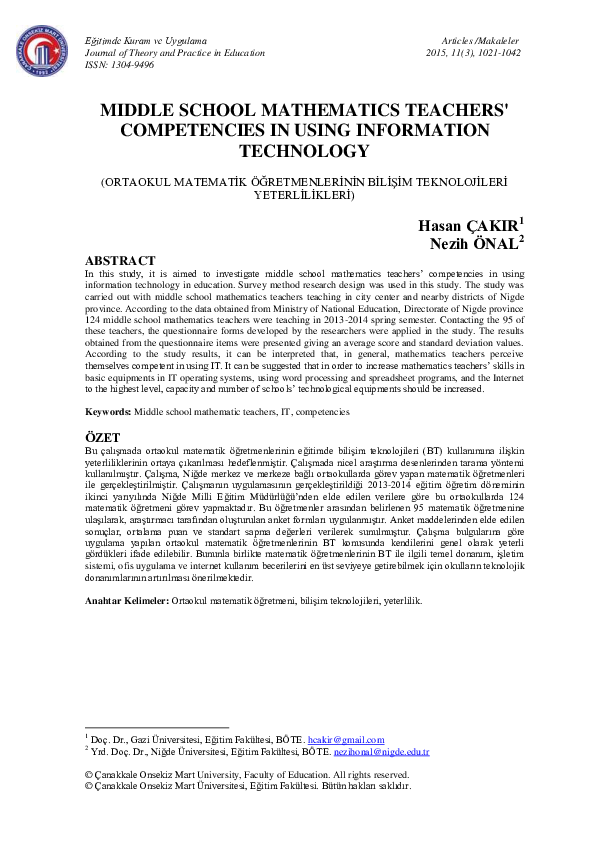 (PDF) Middle school mathematics teachers' competencies in using ...