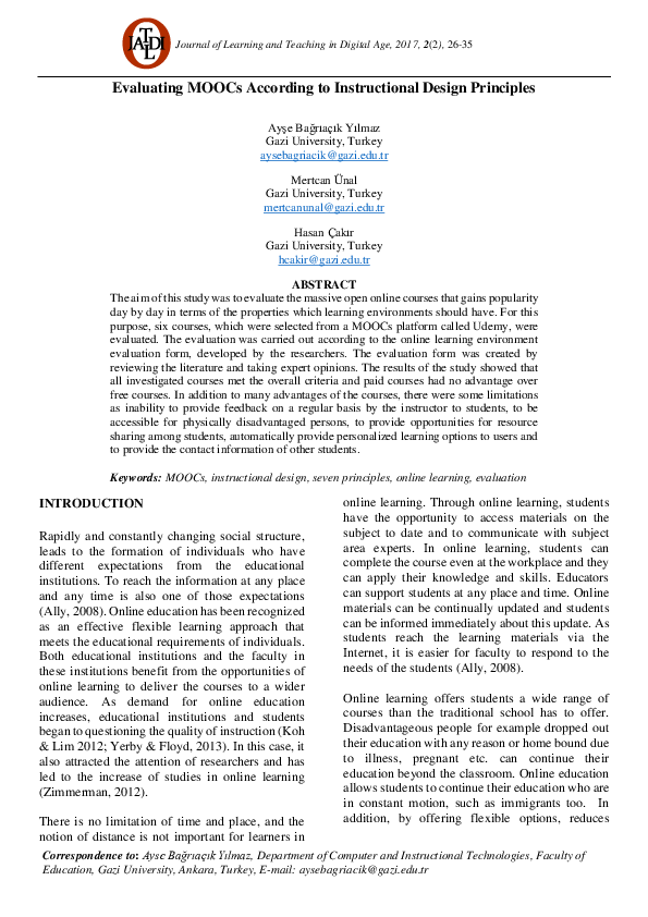 (PDF) Evaluating MOOCs According to Instructional Design Principles
