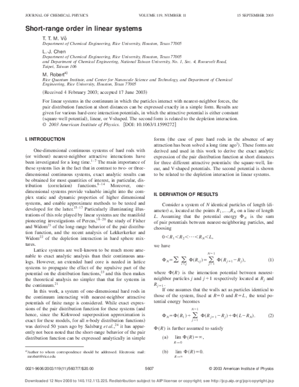 (PDF) Short-Range Order in Linear Systems