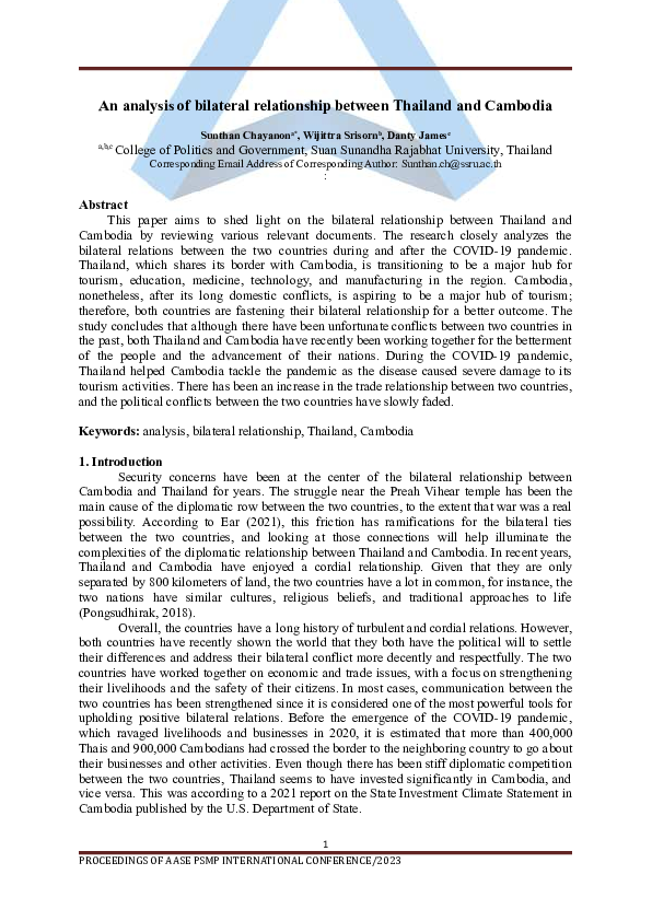 (PDF) An analysis of bilateral relationship between Thailand and Cambodia
