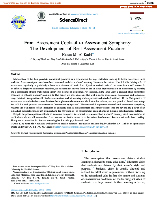 (PDF) From Assessment Cocktail to Assessment Symphony: The Development of Best Assessment Practices