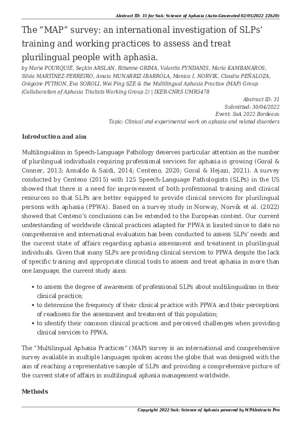 (PDF) The "MAP" survey: an international investigation of SLPs ...
