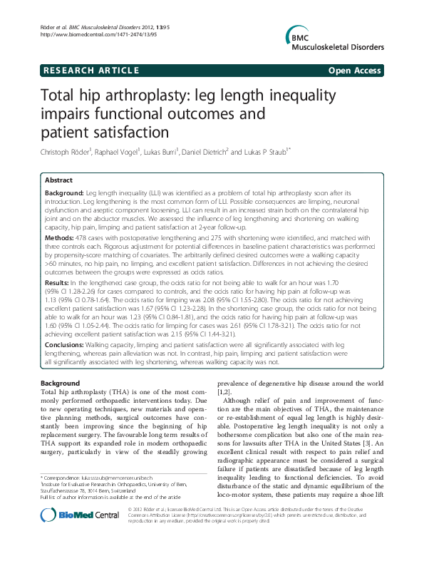 (PDF) Total hip arthroplasty: leg length inequality impairs functional ...