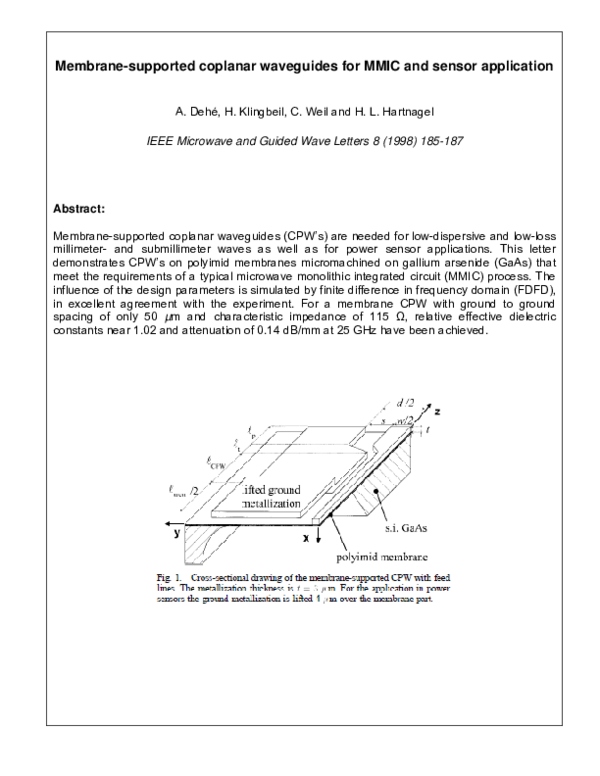 (PDF) Membrane-supported coplanar waveguides for MMIC and sensor application