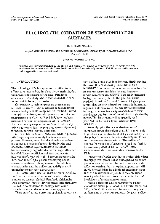 (PDF) Electrolytic oxidation of semiconductor surfaces