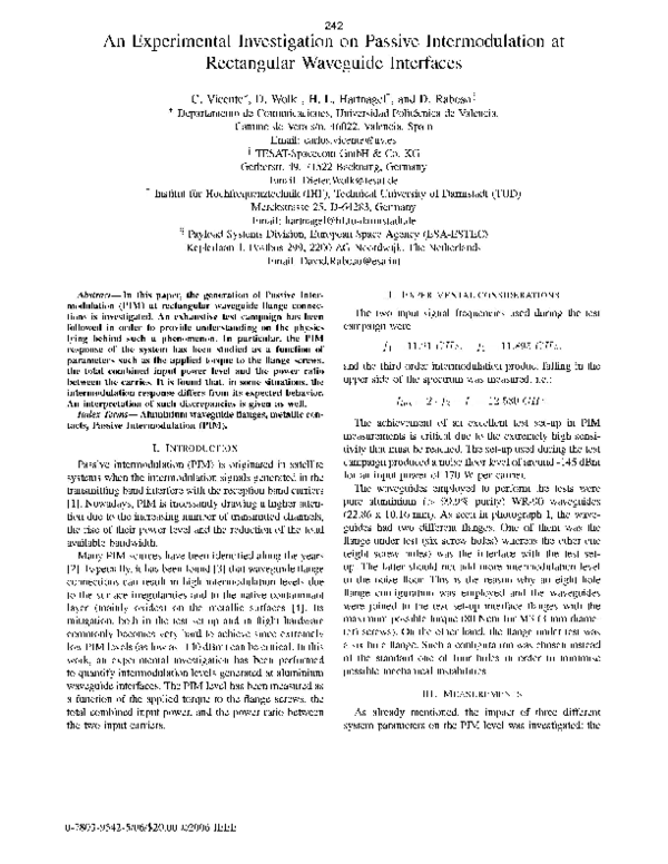 (PDF) An Experimental Investigation on Passive Intermodulation at Rectangular Waveguide Interfaces