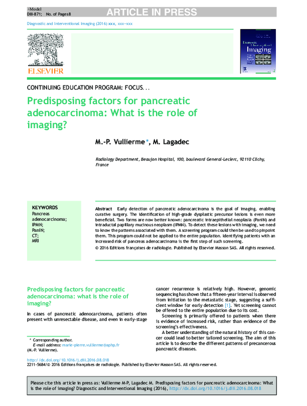 (PDF) Predisposing factors for pancreatic adenocarcinoma: What is the ...