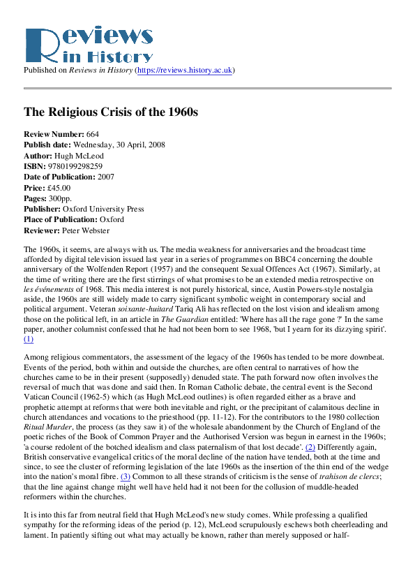 (PDF) The Religious Crisis of the 1960s