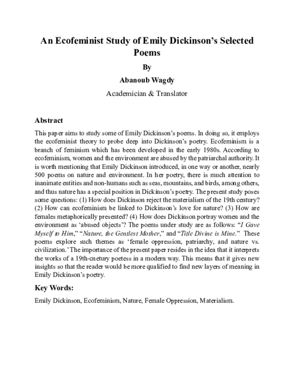 (PDF) An Ecofeminist Study of Emily Dickinson's Selected Poems