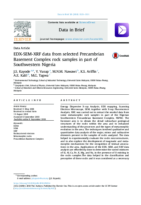 (PDF) EDX-SEM-XRF data from selected Precambrian Basement Complex rock samples in part of ...