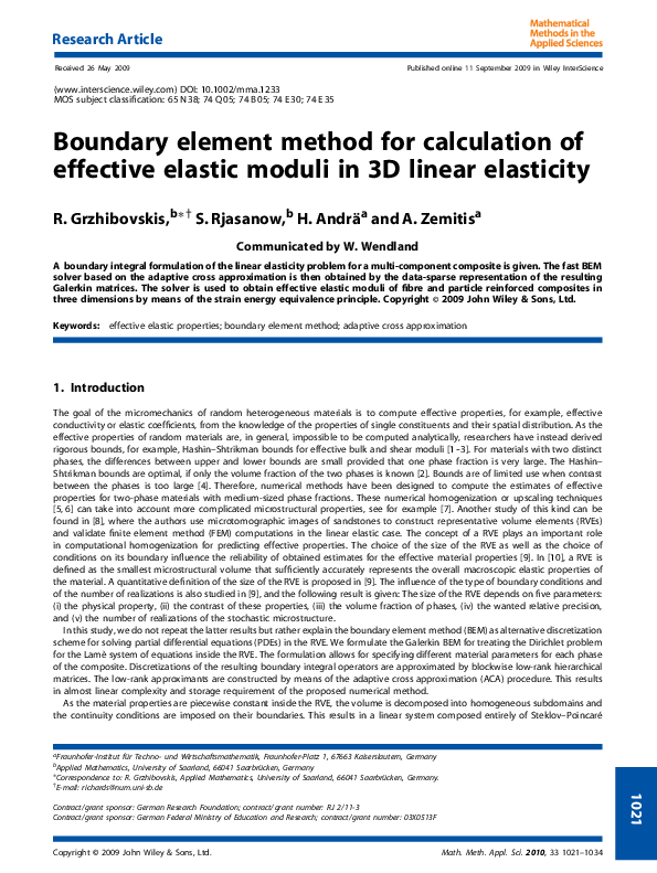 (PDF) Boundary element method for calculation of effective elastic moduli in 3D linear elasticity